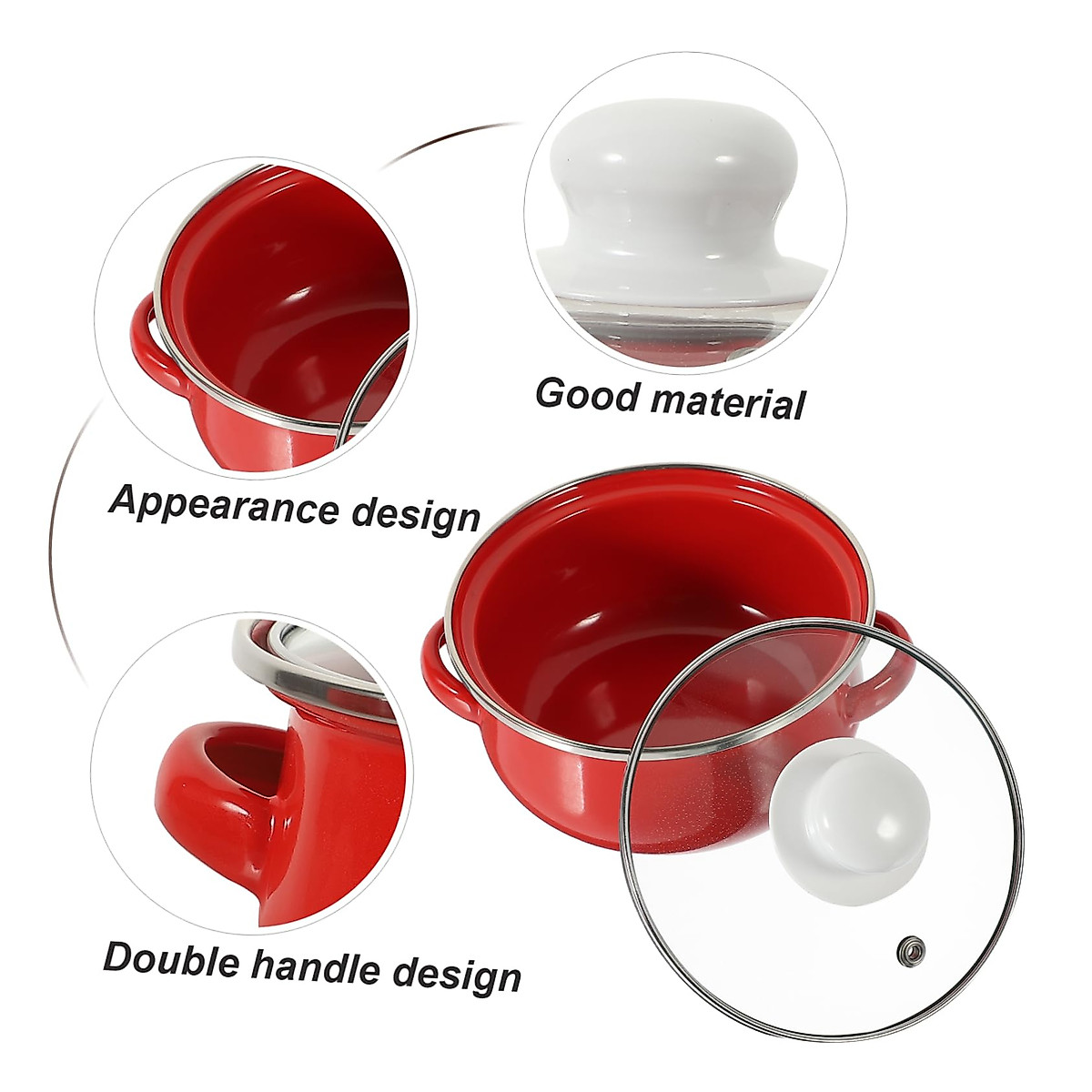 SHOWERORO 3pcs Enamel Pot Enamel Stockpot with Lid Soup Pot with Lid Small Pots for Cooking Quart Stock Noodle Pot Milk Pot Cookware Kitchen Pots With Cover Red Instant Noodle Pot