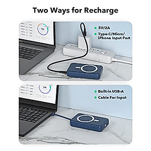 Wireless Portable Charger with Built in Cables,10000mAh Magnetic Power Bank Mini Battery Pack,4 Output 4 Input LED Display USB-C for iPhone 14/13/12/11/X Pro Max/Pro/Mini/Plus Android (Blue)