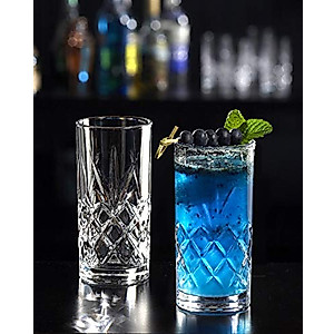 Royalty Art Kinsley Tall Highball Glasses Set of 8, 12 Ounce Cups, Textured Designer Glassware for Drinking Water, Beer, or Soda, Trendy and Elegant Dishware, Dishwasher Safe (Highball)