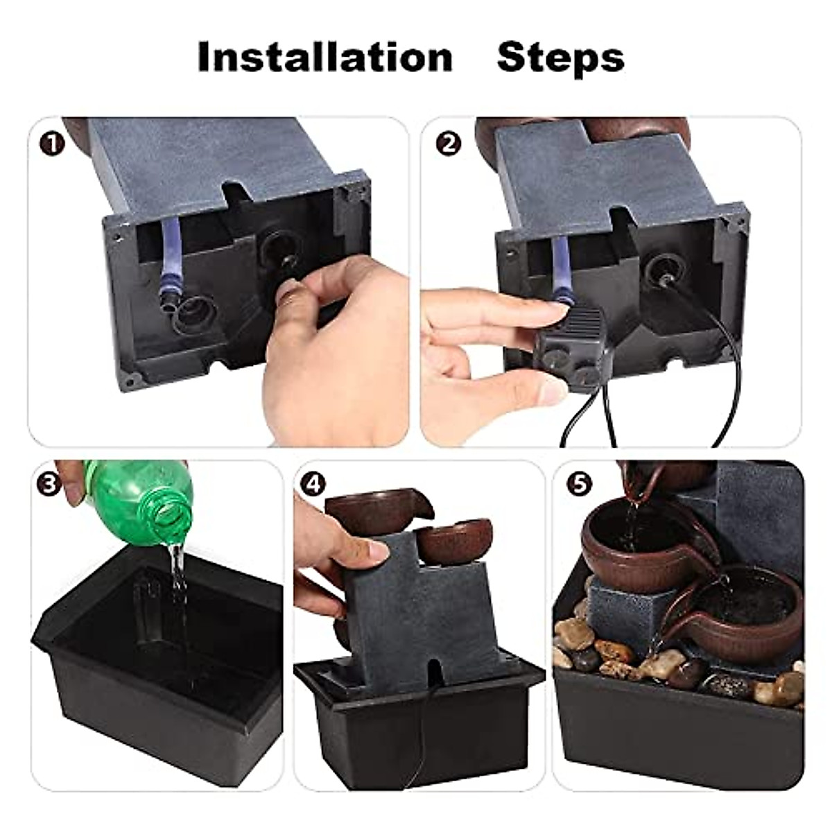 Small Tabletop Waterfall Fountain Zen Meditation Fountain Indoor Desktop Water Fountain with LED Light and Natural River Rocks for Office Home Bedroom