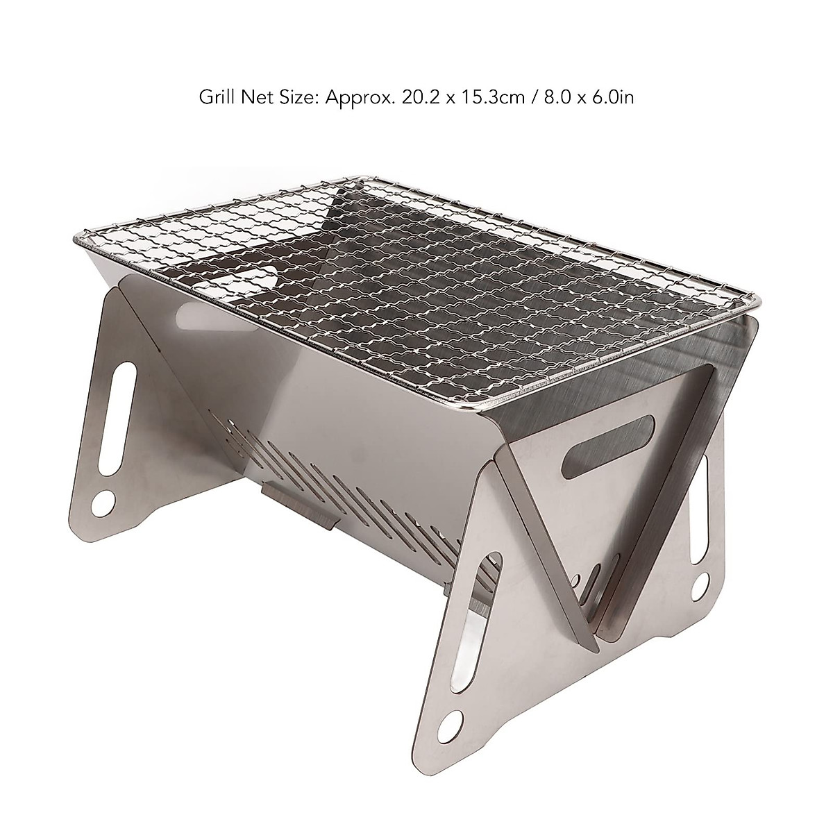 Topyond Foldable BBQ Grill, Portable Stainless Steel Charcoal Grill with Ventilation Holes, Heat Resistant Campfire Grill for Outdoor Cooking, Camping, Patio Use