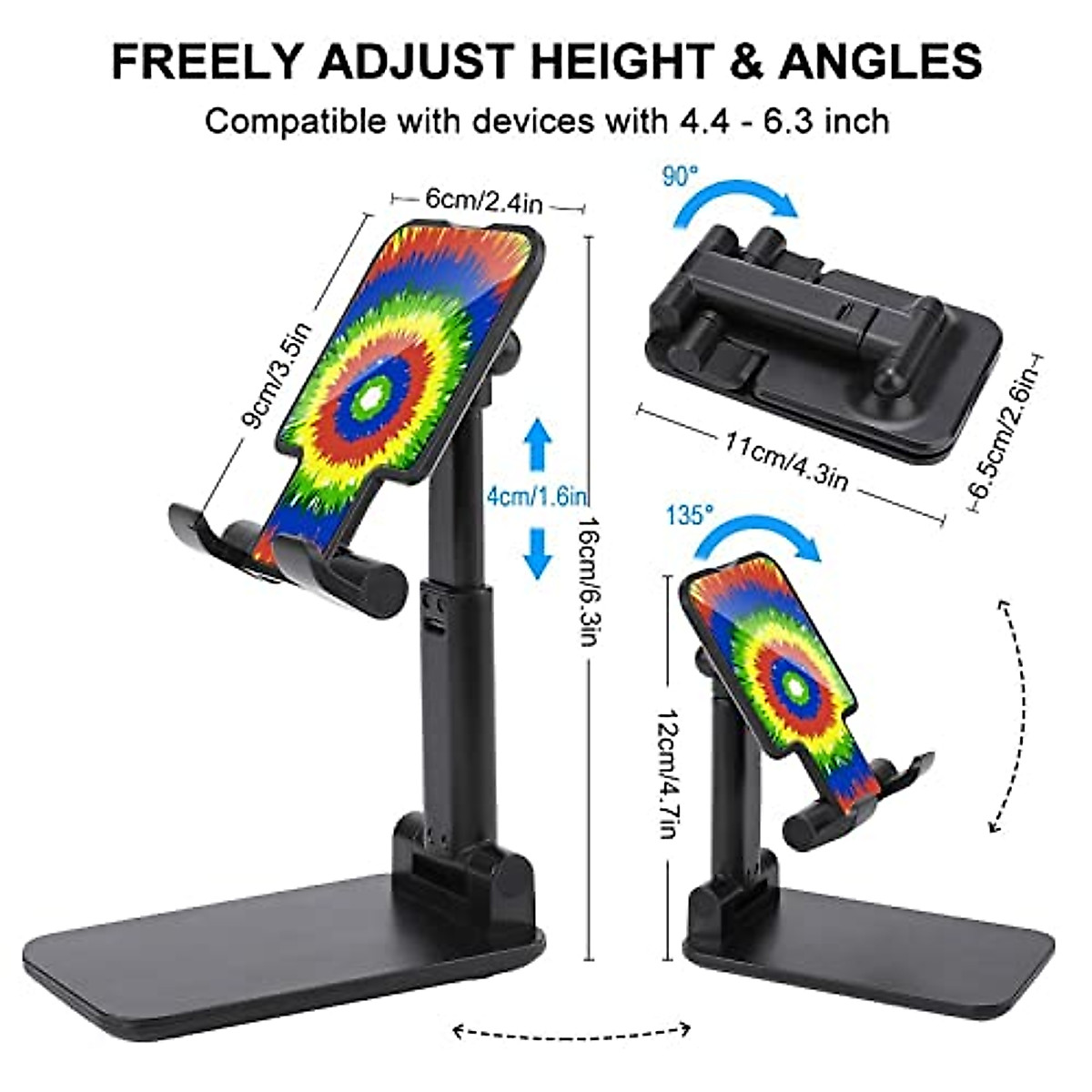 Tie Dye Foldable Desktop Cell Phone Holder Portable Adjustable Stand for Travel Desk Accessories