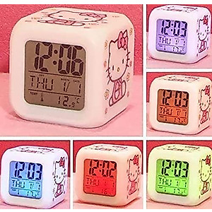 for Hello Kitty Alarm Clock w/ Soothing Glow LED Lights And Thermometer Luminous Small Alarm Clock Creative Cartoon Students with Alarm Clock Mute Simple Colorful Luminous Children's Bedroom Bedside