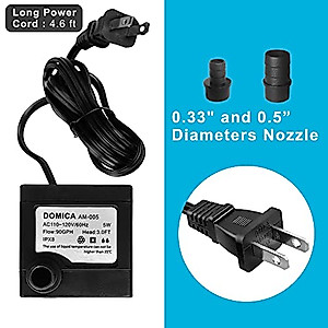90 GPH Mini Submersible Pump, Small Fountain Pump (5W 350L/H) for water feature, Aquariums, Fish Tank, Tabletop Fountain, Pet Fountain, Indoor or Outdoor Pond Fountain