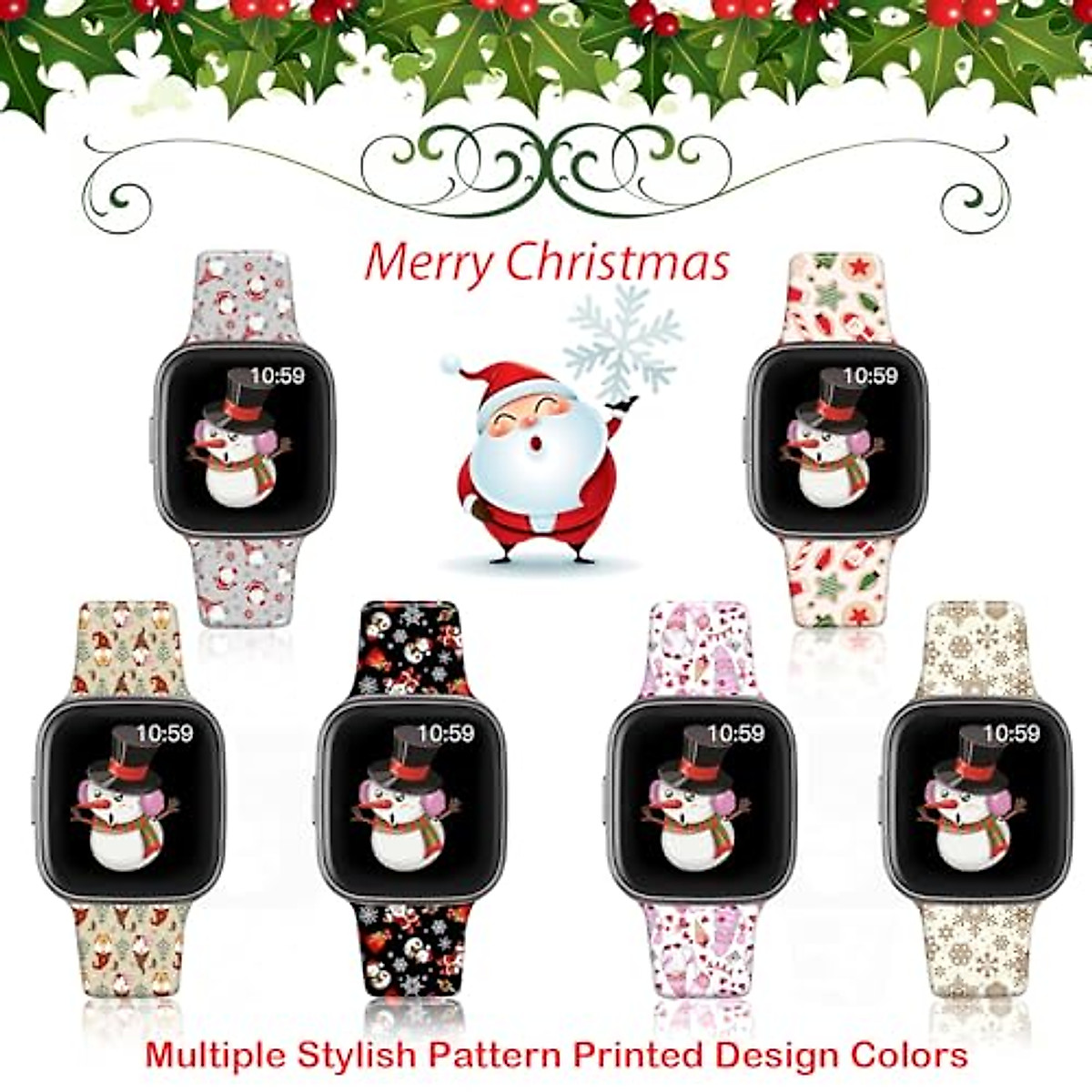 DOO UC Christmas Holiday Watch Bands Compatible with Fitbit Versa 2/Lite/SE, Happy Christmas Silicone Sport Strap Replacement for Men Women