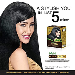 Nisha Quick Hair Color Henna-Based Herbal Protection & No Ammonia 100% Grey Coverage permanent Root Touch Up & Full Hair Color