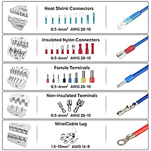 TICONN Crimping Tool for Heat Shrink Connectors - Ratcheting Wire Crimper - Crimping Pliers - Ratchet Terminal Crimper - Wire Crimp Tool (Combo Kit)