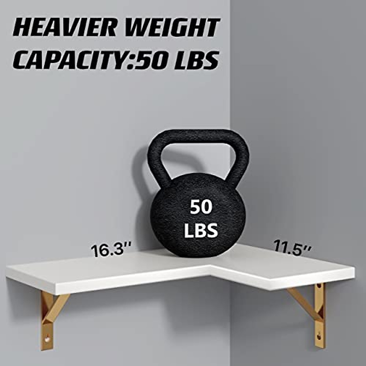 Seocry White Corner Floating Shelves Set of 4, Storage Shelves Wall Mounted with Gold Brackets, Wall Shelves Decor for Living Room, Bathroom, Kitchen, Bedroom, Nursery Room and Office (Gold-White)