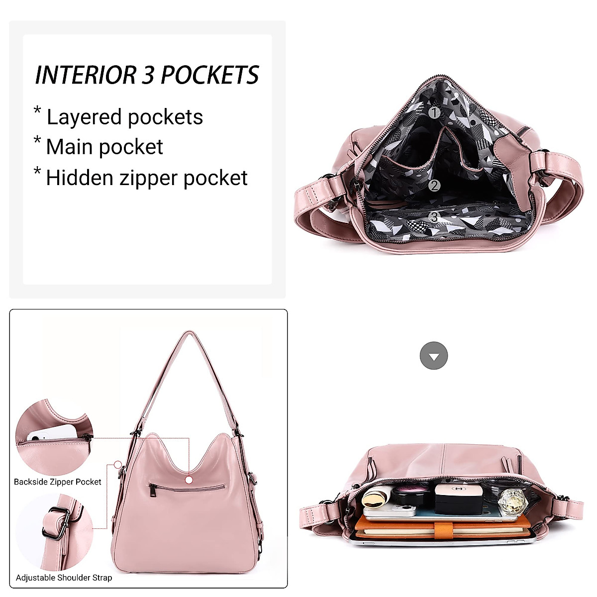 Convertible Backpack Purse For Women Handbag Hobo Tote Satchel Shoulder Bag Apricot
