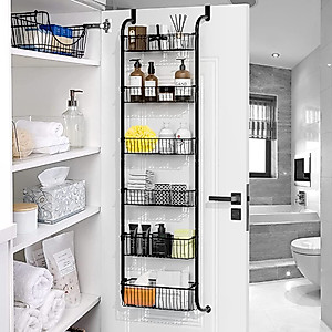 NETEL 6-Tier Over the Door Pantry Organizer, Heavy Metal Line Basket and Frame, 2 Large Baskets and 4 Small Baskets, Suspension Storage Racks, Suitable for Kitchen, Bathroom, Room, Locker