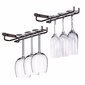 BOOKZON Wine Glass Rack Wall Mounted Set of 2 Bronze, Stemware Rack, Wine Glasses Holder Storage Hanger Organizer Metal for Cabinet Kitchen or Bar (no glasses included)