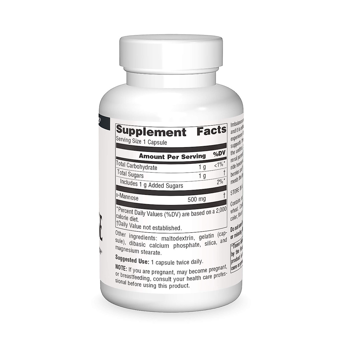 Source Naturals D-Mannose, Potent Urinary Tract & Bladder Health Support*, 500mg - 120 Capsules