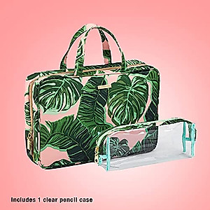 Conair Travel Makeup Bag, Large Toiletry and Cosmetic Bag with Internal Organizer, Perfect for Weekend Getaways or Long Vacations, Weekender Shape in Pink Palm Print