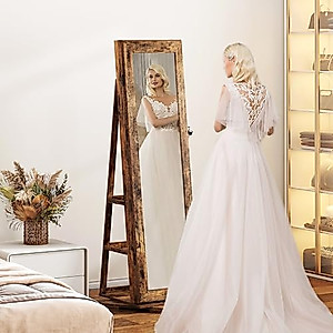 SDHYL Mirror Jewelry Cabinet Standing, 360° Swivel Mirror with Storage Full Length with Jewelry Storage,Jewelry Organizers and Storage Makeup Storage with Lock, Best Gift for Wife & Girls, 63"x15"