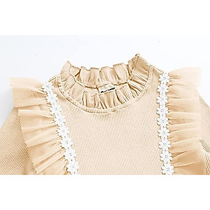 Toddler Baby Girls Knit Sweater Floral Tutu Dresses Long Sleeve Princess Fluffy Tulle Dress (Apricot, 4-5T)