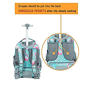 Tilami Kids Rolling Backpack 18 inch Boys and Girls Laptop Backpack, Flamingos