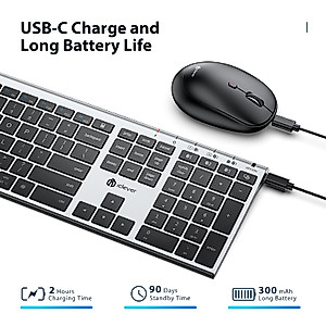 iClever Bluetooth Keyboard and Mouse, Rechargeable Wireless Keyboard and Mouse Combo with Numeric Keypad, Ultra-Slim Full Size Multi-Device Keyboard for Mac, iPad, MacBook, iPhone, Android, Windows
