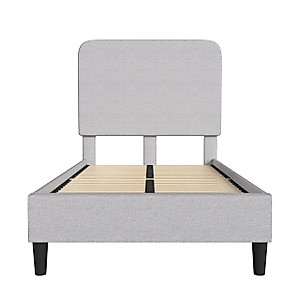 Flash Furniture Addison Platform Bed - Light Grey Fabric Upholstery - Twin - Headboard with Rounded Edges - Wood Slat Support - No Box Spring or Foundation Needed