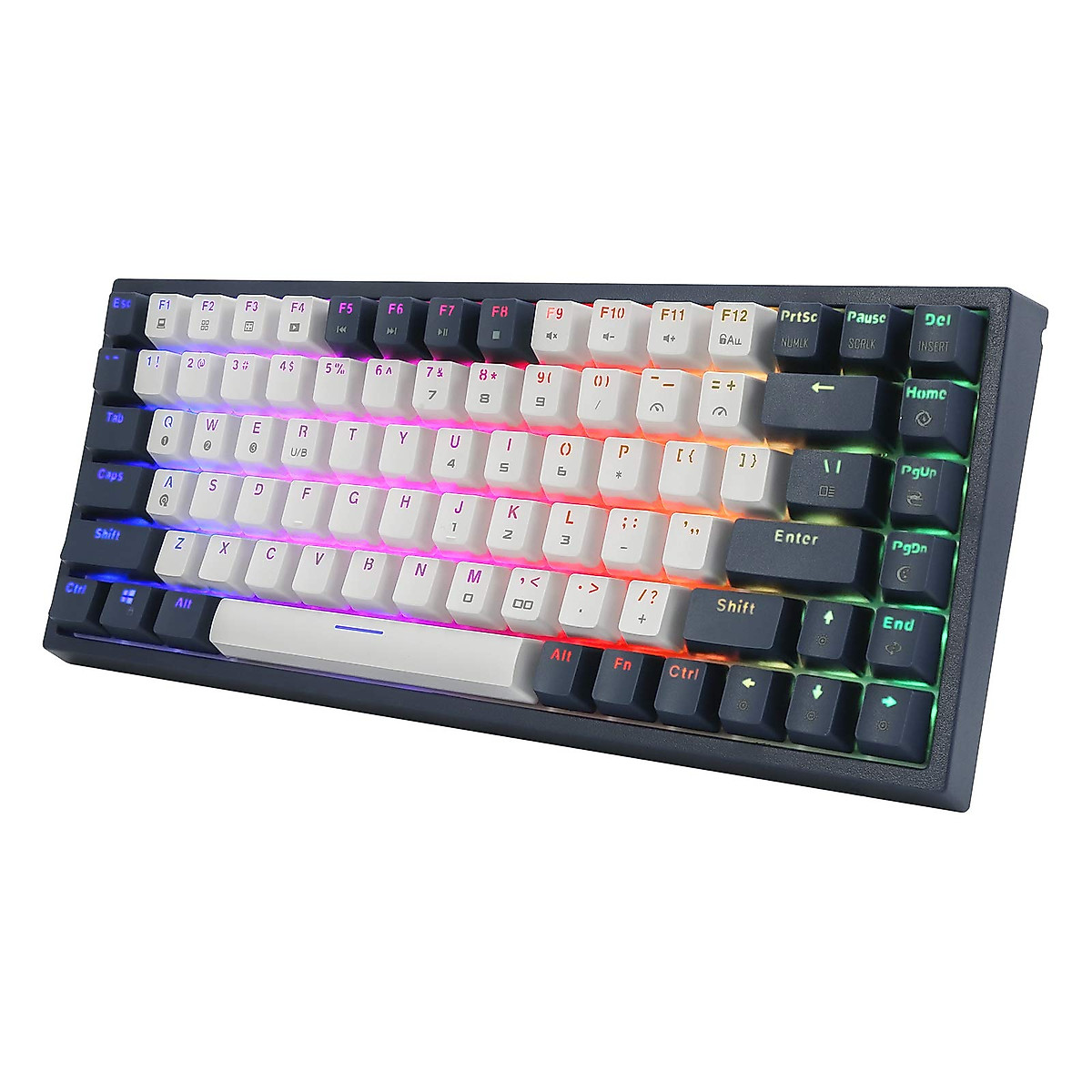 HUO JI CQ84 Wireless Mechanical Gaming Keyboard, Programmable RGB Backlit, Bluetooth, Red Switches, 84 Keys, Wired 60% Keyboard for iPad, iMac Android/Windows Tablet Laptop Desktop, White Blue
