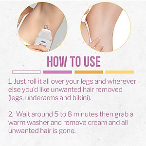 Andrea Roll-On Hair Removal Cream for Unwanted Body Hair, Gentle Depilatory Cream for Arms, Legs, and Bikini, Easy-to-Use Hair Remover, 2 Pack