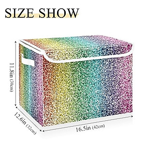Krafig Rainbow Glitter Decorative Storage Box with Lid Large Bins Baskets Foldable Cube Organizer Collapsible Containers for Organizing, Toy, Home, Shelf, Closet