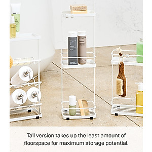Yamazaki Home Wire Standing Bath Shelf Baskets | Steel | Tall | Shower Caddy, White