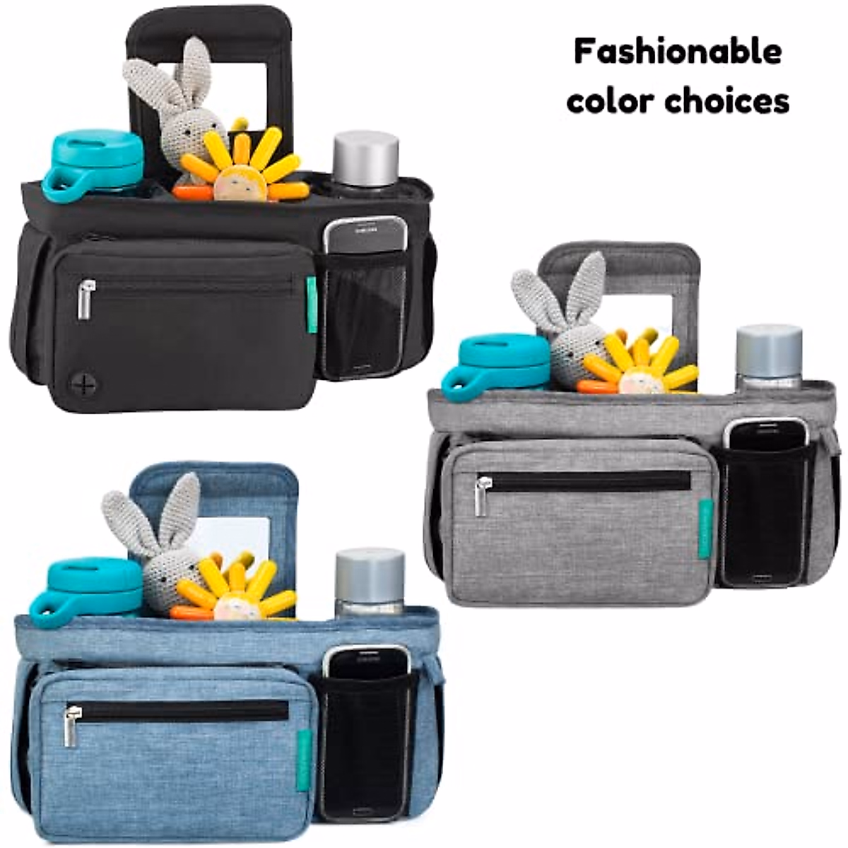 Non-Slip Stroller Organizer With Cup Holders, Exclusive Straps Grip Handlebar. Universal Fit For Uppababy Vista Cruz Nuna Baby Jogger Bob Britax Bugaboo Graco Stroller Accessories Caddy Parent Console