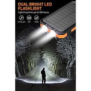 Power-Bank-Portable-Charger-Solar - 36800mAh Waterproof Portable External Backup Battery Charger Built-in Dual QC 3.0 5V3.1A Fast USB and Flashlight for All Phone and Electronic Devices (Orange)