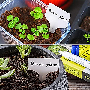 100Pcs Plastic Plant Labels, T-Type Tags Waterproof Re-Usable Nursery Garden Label for Flower Vegetables Herb Signs, White