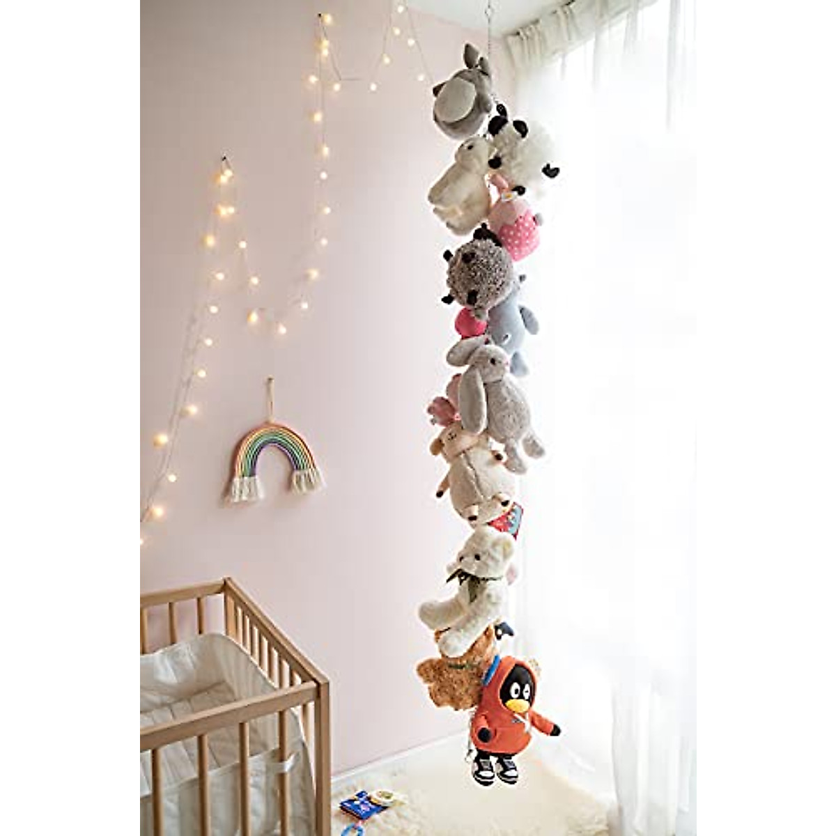 Mkono Stuffed Animal Storage Chain Metal Kids Toy Organizer Hanger with 20 Clips for Stuffed Animals Simple Toys Display Holder Stuff Animal Hanger for Nursery Play Room Kid Room, 1 Piece
