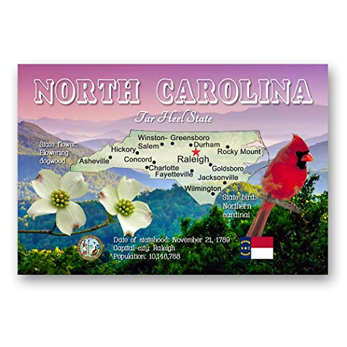 SIXNEW NORTH CAROLINA MAP postcard set of 20 identical postcards. NC state map post cards. Made in USA.