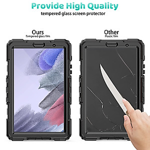 BLOSOMEET Case for Galaxy Tab A7 Lite 2021 8.7 Inch with Tempered Glass Screen Protector Pencil Holder, Kids Cover for Samsung Tablet A7 Lite SM-T225/T220/T227 with Hand Shoulder Strap Stand, Black