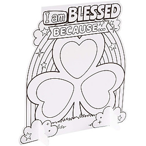Fun Express Color Your Own Blessings Shamrocks Cardstock Posters (Pack of 12) - 7.75" x 8" - Black & White Decorations for Irish Celebrations & Festivities