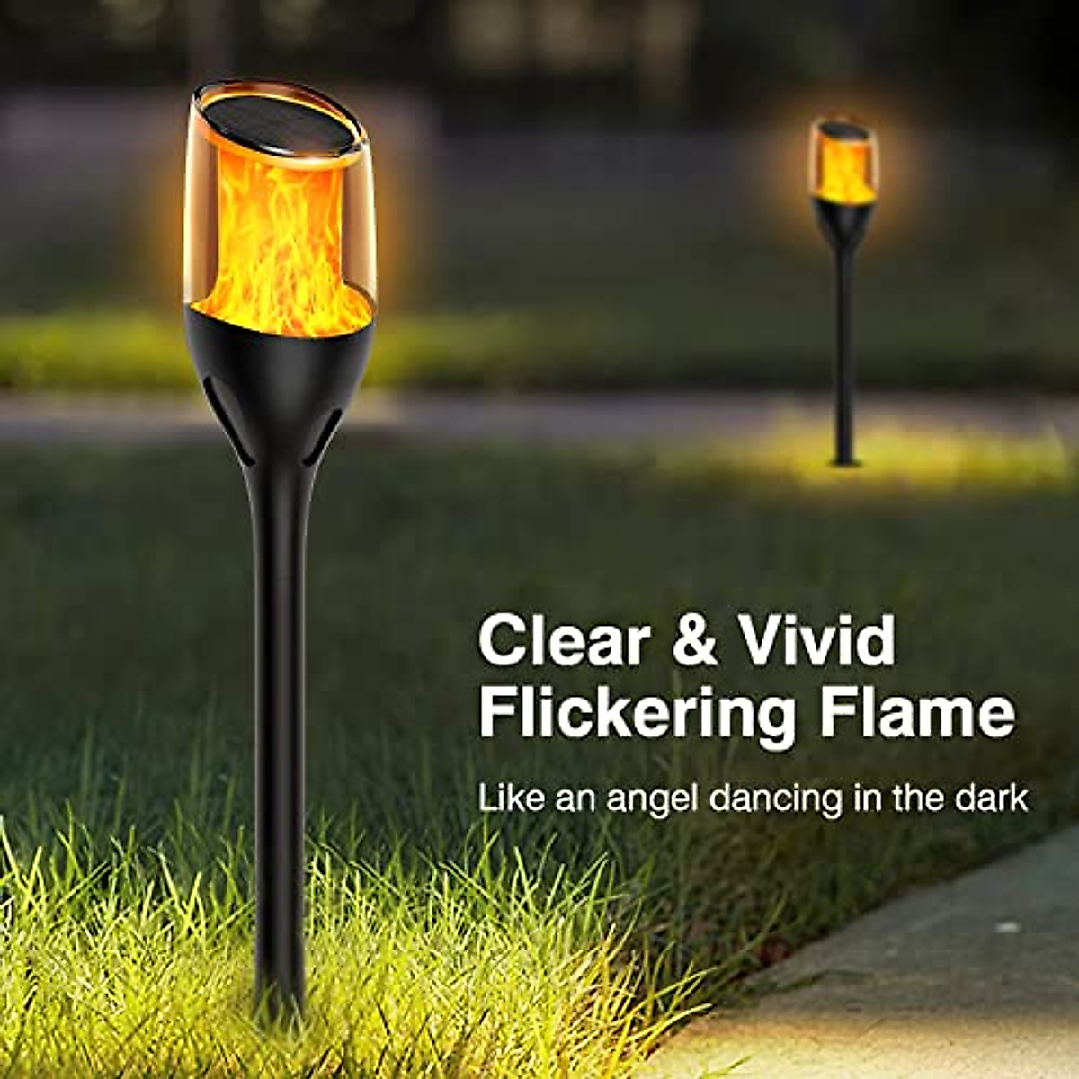 WdtPro Solar Outdoor Taller Torch Lights with Flickering Flame, Waterproof Garden Pathway Lights, Flame Torches for Outside Patio Path Yard Decorations