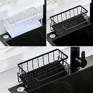 YISMAN Sink Holder for Sponge, Dish Brush, Soap, Scrubber, Dishcloth, No Punching,with Detachable Hanging Rod,Grey