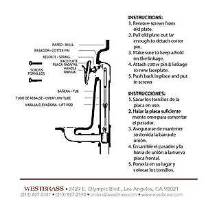 Westbrass 792Z-CP Trip Lever Overflow Faceplate, Polished Chrome