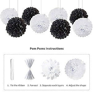 ANSOMO Black and White Happy Birthday Party Decorations, 30 Pcs Balloons Banner Foil Fringe Curtains, for Men Women