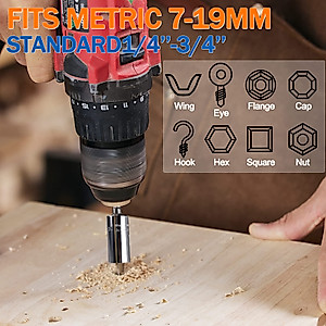 Mokoze Universal Socket Tool, Ratchet Wrench with 1/4"-3/4" (7mm-19mm) 105 Degree Right Angle Drill Attachment 4Pc Set for Daily Maintenance, Home Renovations Remodels