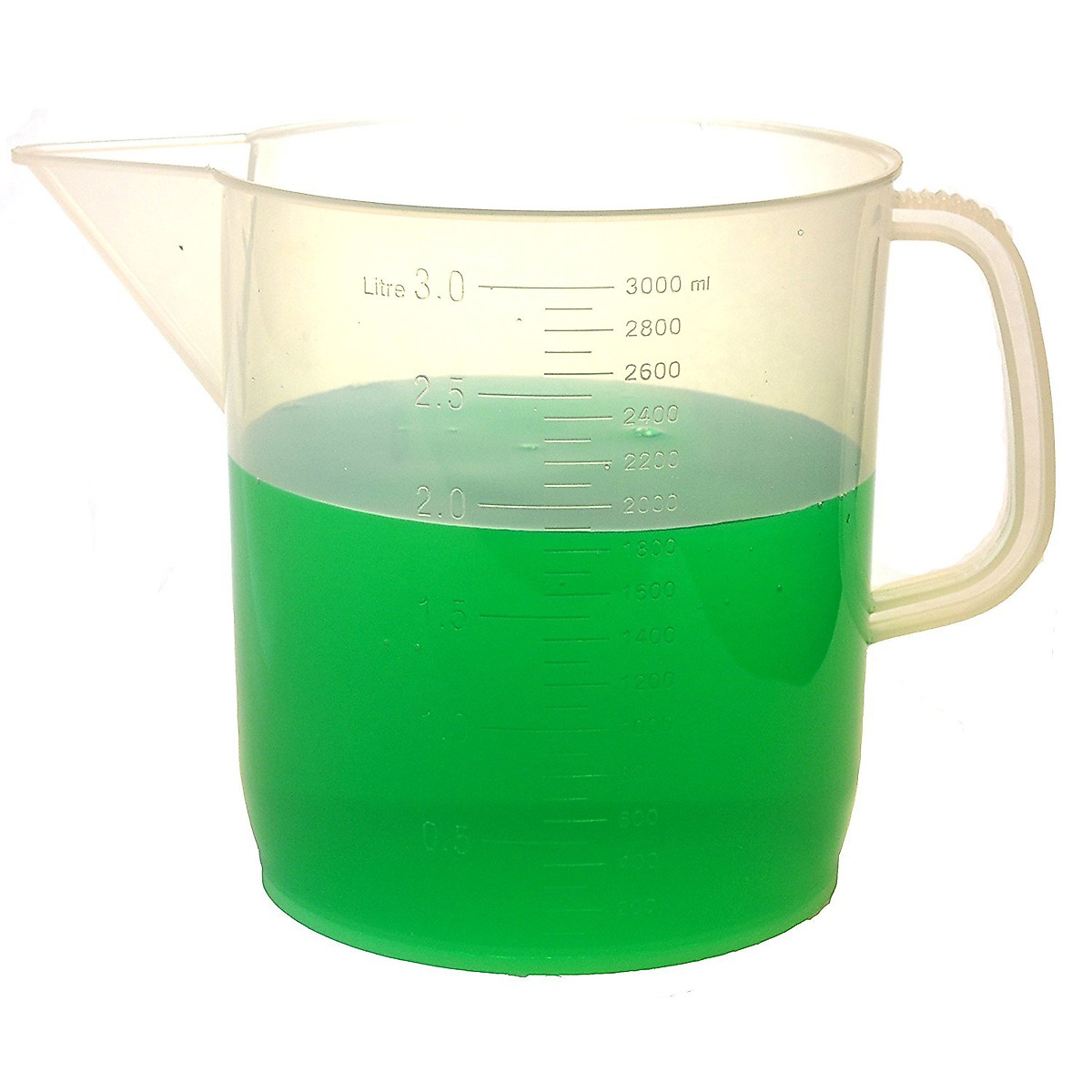 EISCO Plastic Pitcher, 3000mL (3L) - Short Form, Euro Design - Molded Graduations - Chemical Resistant & Autoclavable Polypropylene - Measuring Jug