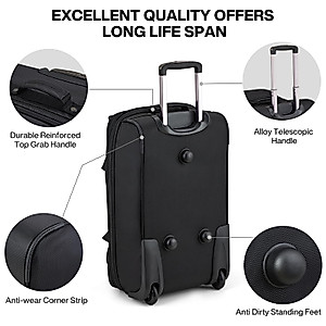 Hanke 20 Inch Expandable Carry On Luggage Suitcases with Wheels Foldable Duffle Bag for Travel Carry On suitcase Weekend Bag for Women Men Garment Bag.（Black）
