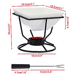 BSTKEY Ceramic Butter Warmer Set, Fondue Pot Melting Pot Set, Melt Hot Pot Square Bowl Set For Cheese Chocolate Butter Caramel, with 2 Dipping Forks