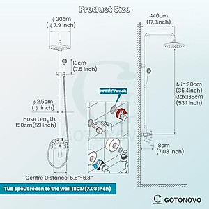 gotonovo Exposed Shower Faucet Set 8 Rain Shower 2 Double Knobs Handle Gold Polish Triple Function Tub Spout Shower Fixture Combo System Unit Set