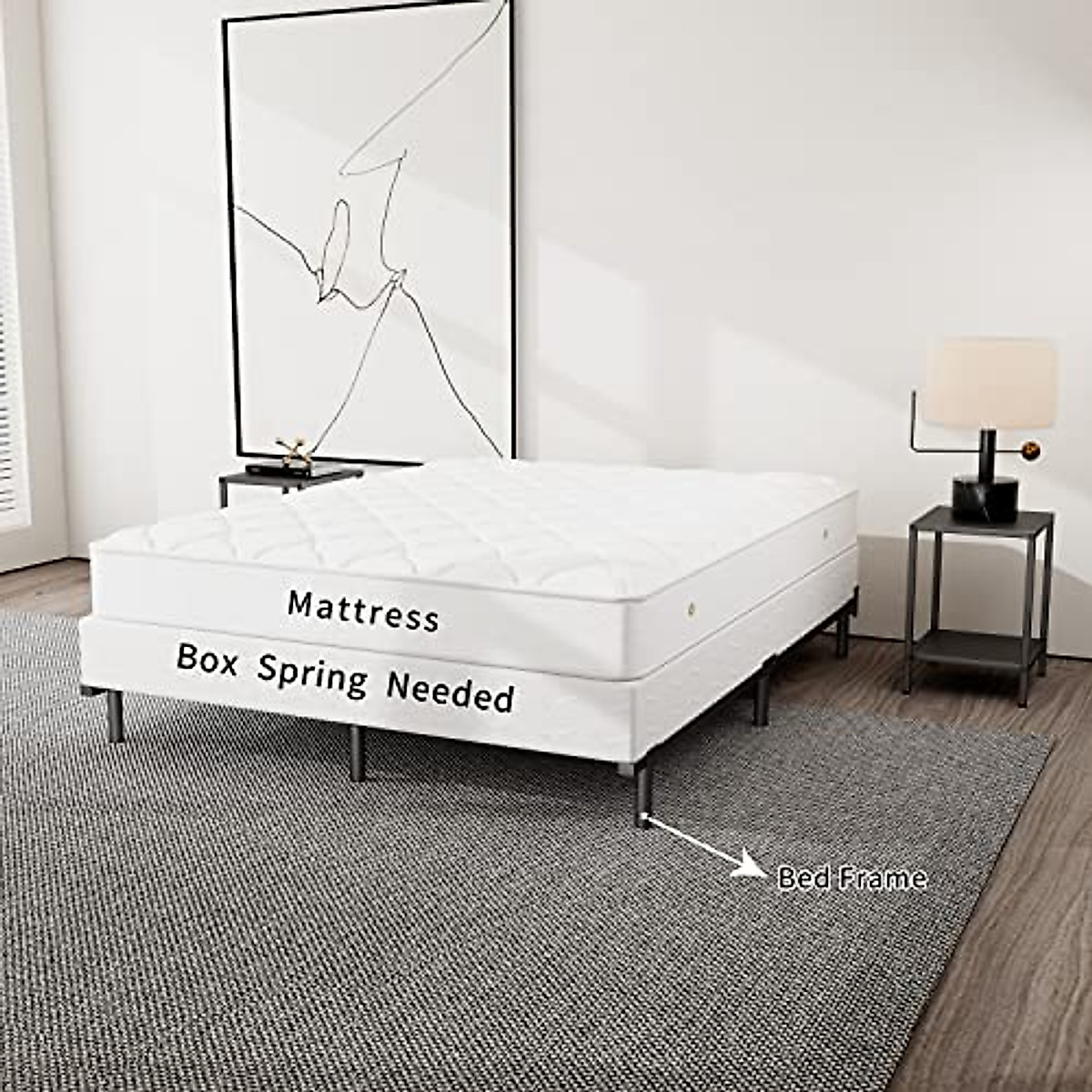 Kujielan Structurally Stable Black Bed Frame - 7 Inch Metal Bed Frame with Easy Disassembly and Long Life, King Size Bed Frame with 9 Legs for Support Without Taking Up Space and Easy to Move King
