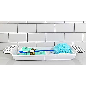 Home-X Expandable Bath Shelf, Adjustable Plastic Bathtub Caddy, Luxury Bathroom Tray 21 – 30”