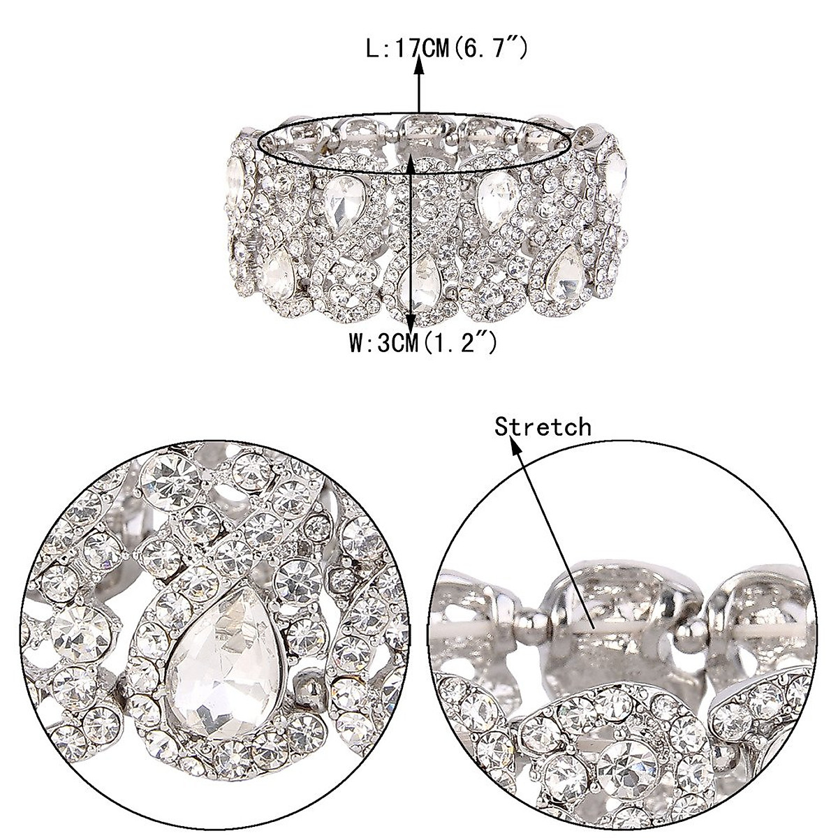 EVER FAITH Women's Austrian Crystal Teardrop 8-Shaped Knot Elastic Stretch Bracelet Clear Silver-Tone