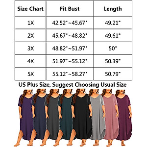 Womens Plus Size Nightgowns Sleepwear Short Sleeve Sleep Dress Maxi Night Gowns with Pockets 5X Pink