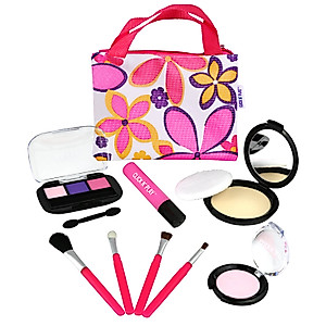 Click N' Play Cosmetic and Makeup Set for Girls, Includes Floral Tote Bag and 8-piece for Pretend Play - Pretend Makeup for Toddlers