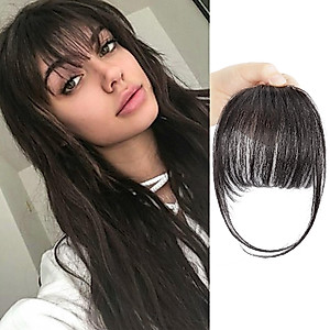 BOGSEA Clip in Bangs Human Hair Bngs Hair Clip on Wispy Bangs Fringe with Temples Hairpieces for Women Clip on Air Bangs Flat Neat Bangs Hair Extension for Daily Wear (Wispy Bangs, (Brown Black))
