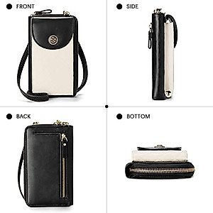 BROMEN Small Cell Phone Purse Crossbody Bags for Women Vegan Leather Wallet Purse with Credit Card Holder Black with White