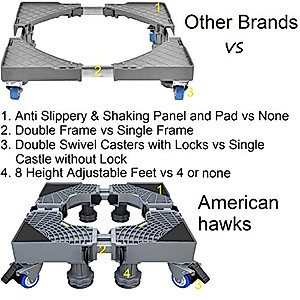 Mini Fridge Stand Mobile Base With 4 Locking Refrigerator Wheels And 8 Strong Feet For Washer Dryer Washing Machine Stand Pedestal, Refrigerator Stand, Adjustable Appliance Dolly Square, Moving Roller
